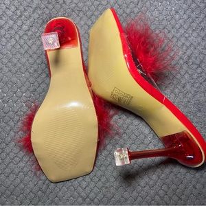 Shoes | Nwot Red Turkey Feather Stilettos Heels | Poshmark